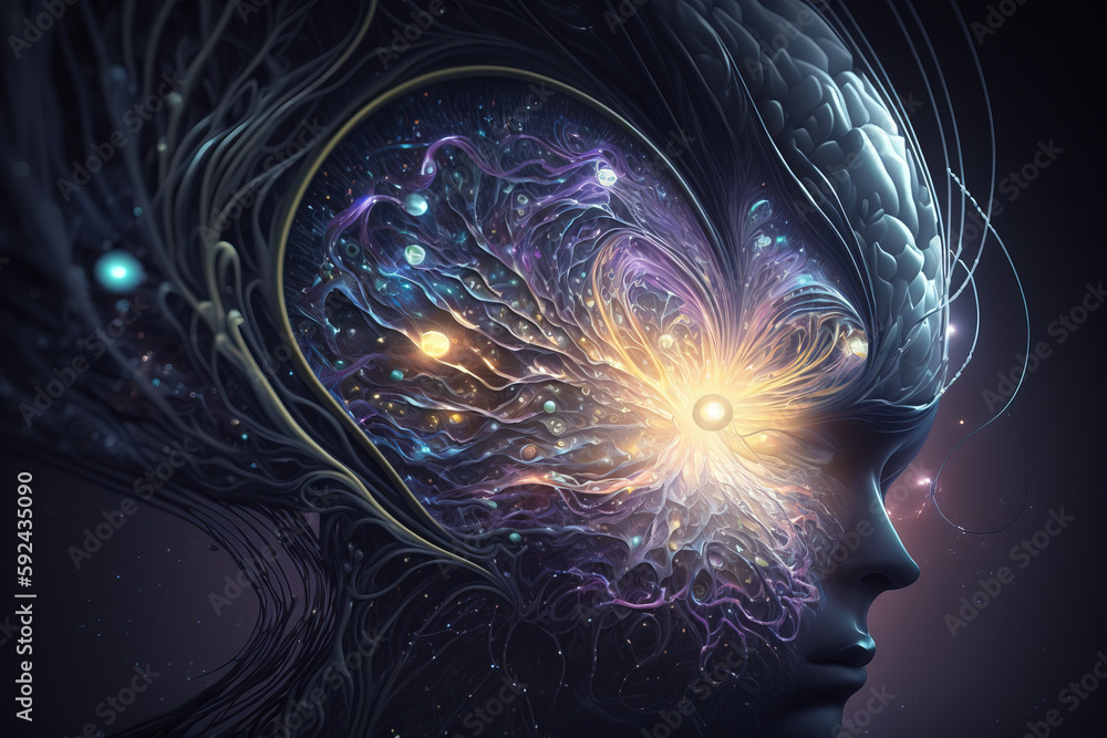 Generative AI. Neural system, psy wave alpha frequency divination Stock ...