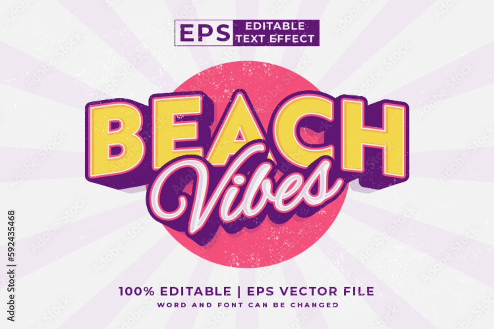 Editable text effect beach vibes 3d retro template style premium vector ...