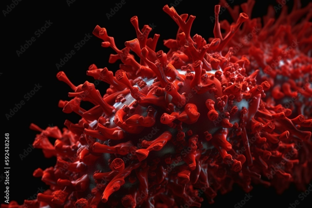 SARS-CoV-2 Spike glycoprotein (red) attacked by Fab antibody, 3D ...
