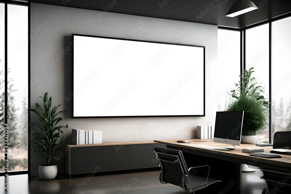 Realistic 3d side view of presentation screen in modern office ...
