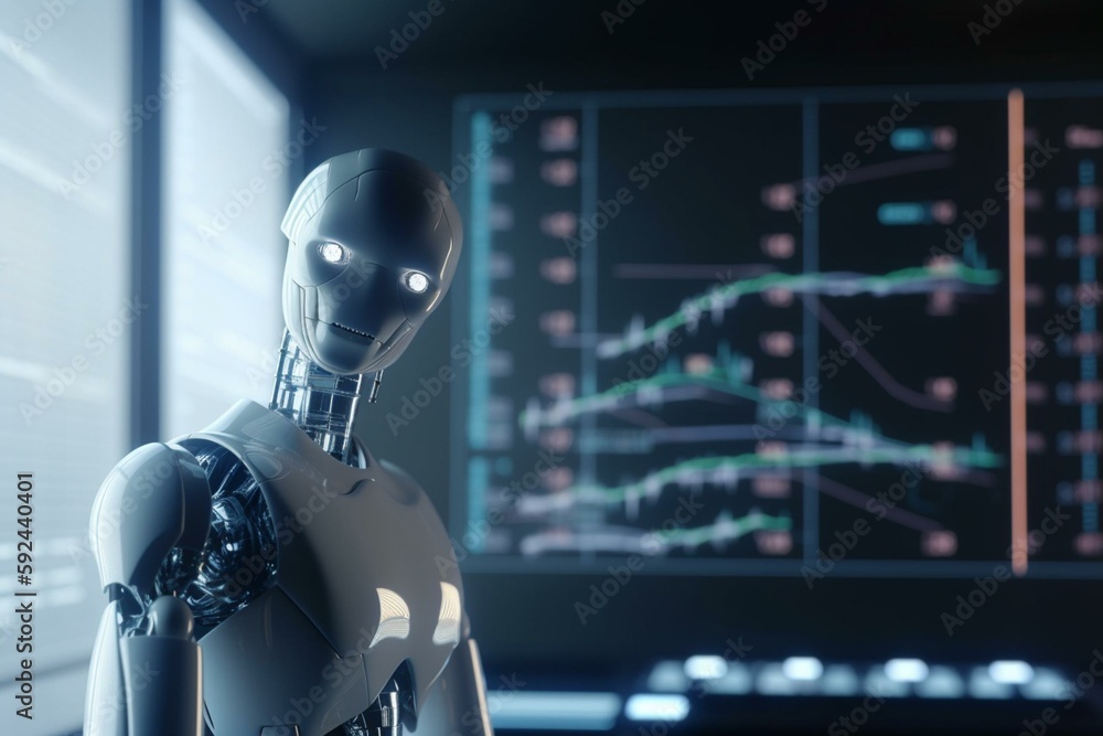 Robo trading RPA automation Robot Chart graphs diagram business financial data analytics ...