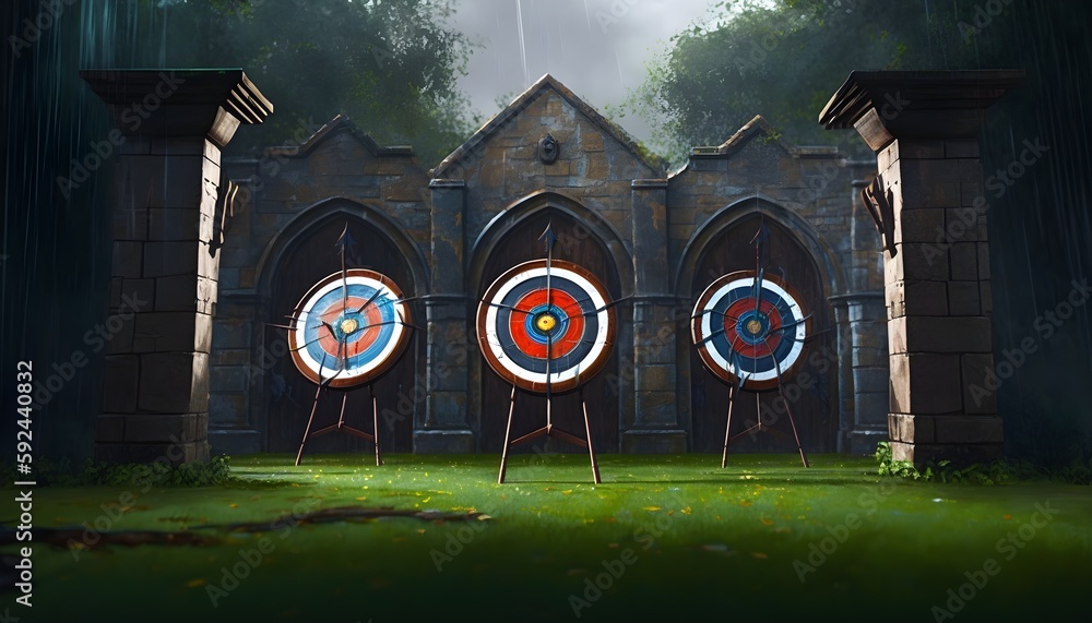 directly facing the camera looking down an outside archer range in ...