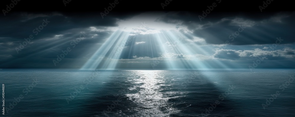 Blue God Rays Shining Down in Realistic Seascape Background Design ...