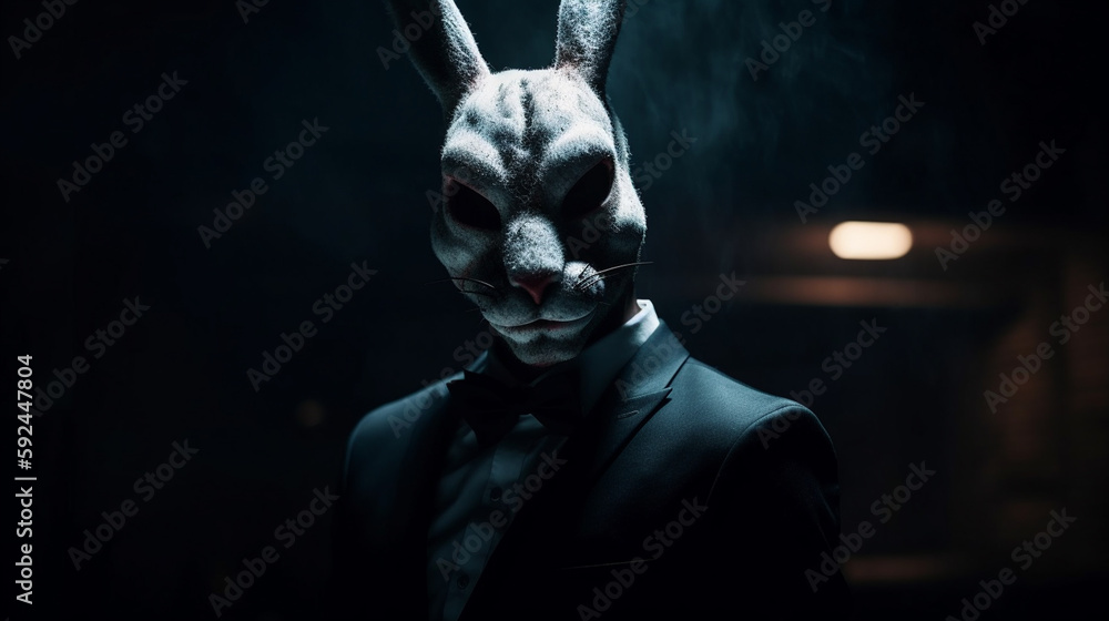 Rabbit in a suit and bow tie on a dark background.generative ai Stock ...