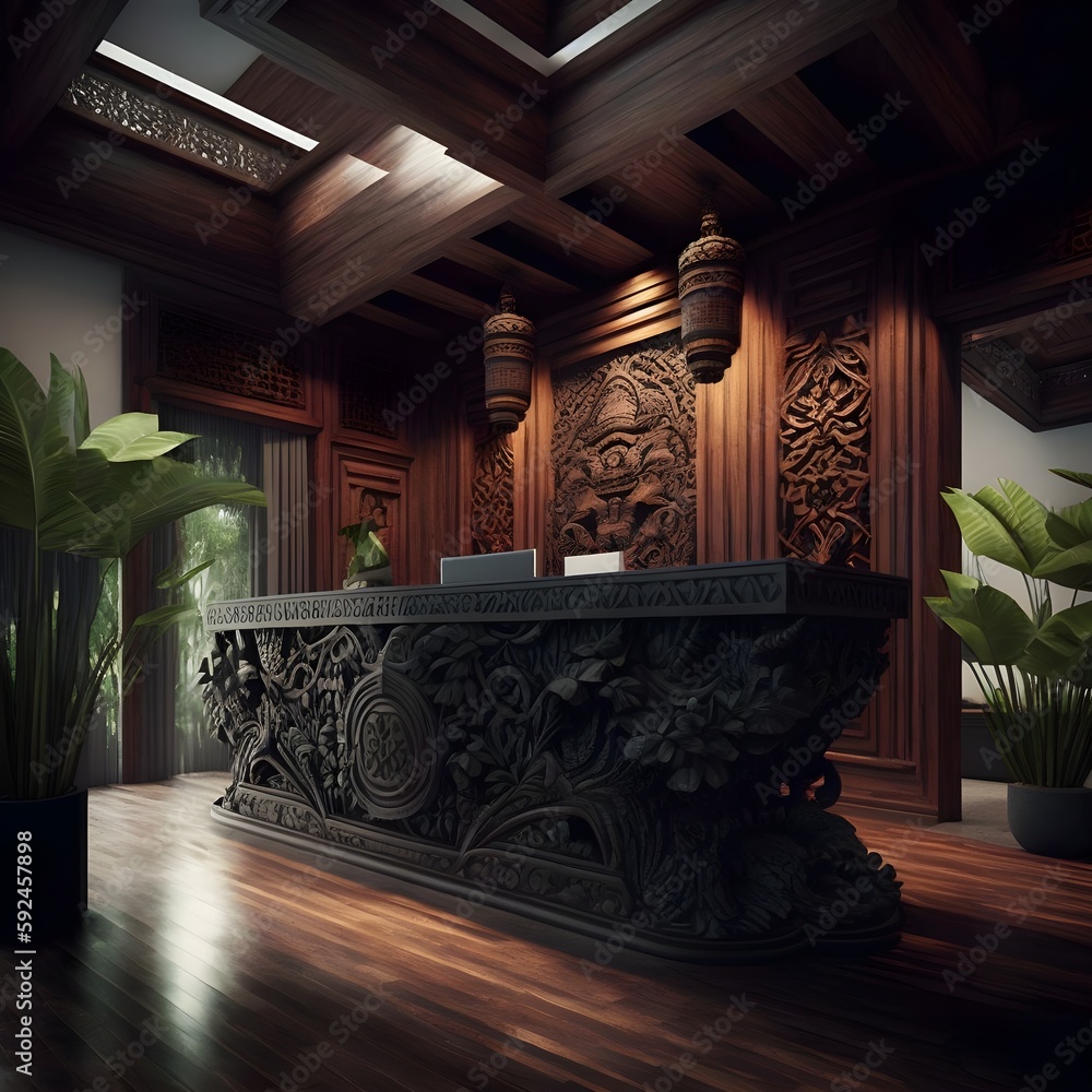 Five stars hotel lobby with balinese vibes amazing lava stone reception ...
