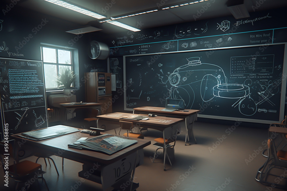 futuristic school classroom with augmented reality Stock Illustration ...