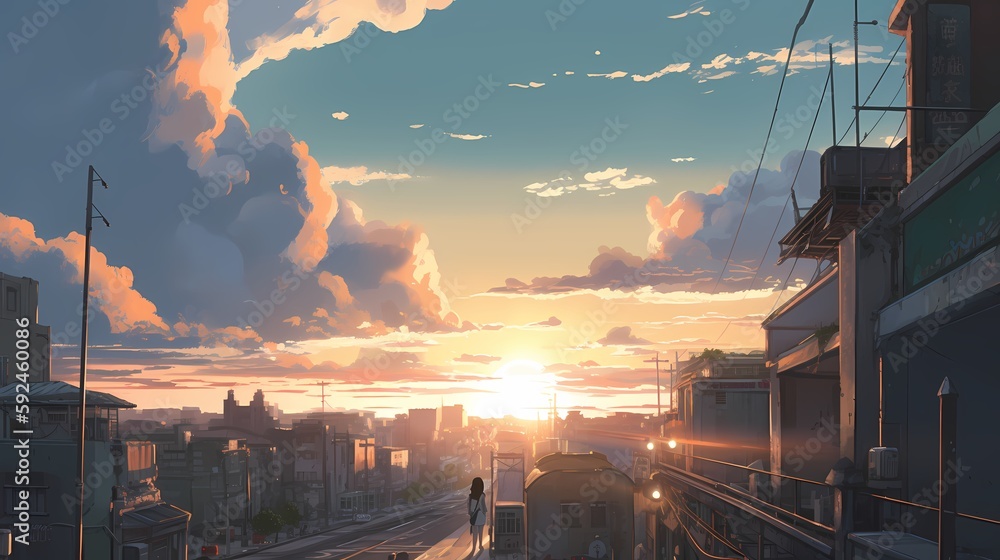 The horizon view of the Japanese city in anime is a breathtaking sight ...