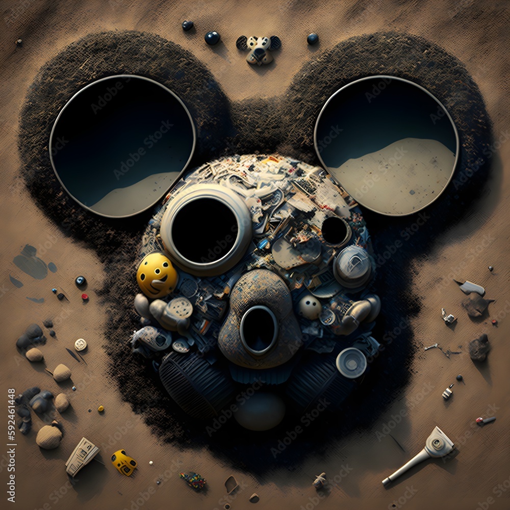 apocalyptic top down view on polluted beach where garbage forms the ...