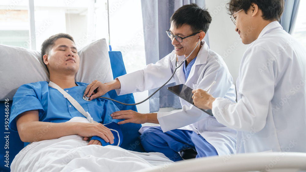 The medical team visits the car accident patients who are lying on the ...