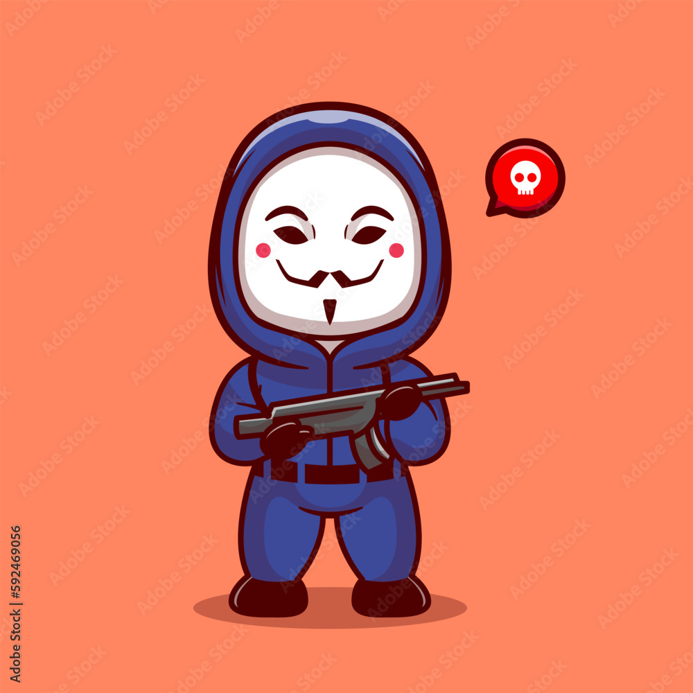 Cute Hacker Holding Gun Cartoon Vector Icon Illustration. People ...