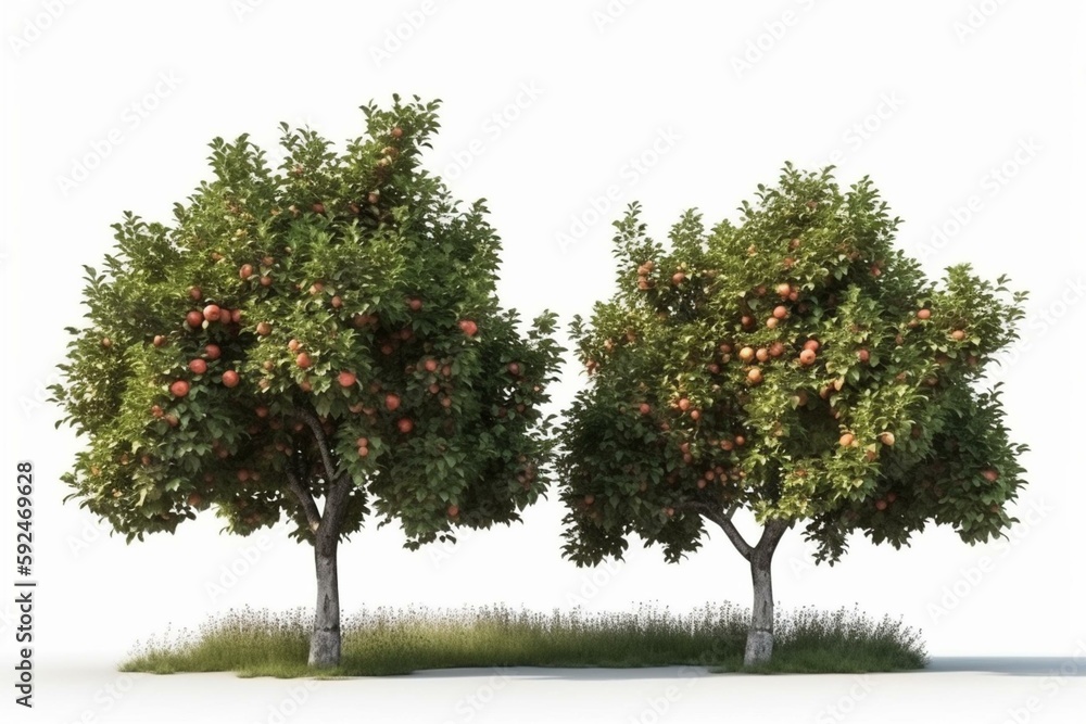 3D rendering of apple trees on transparent background, for illustration ...