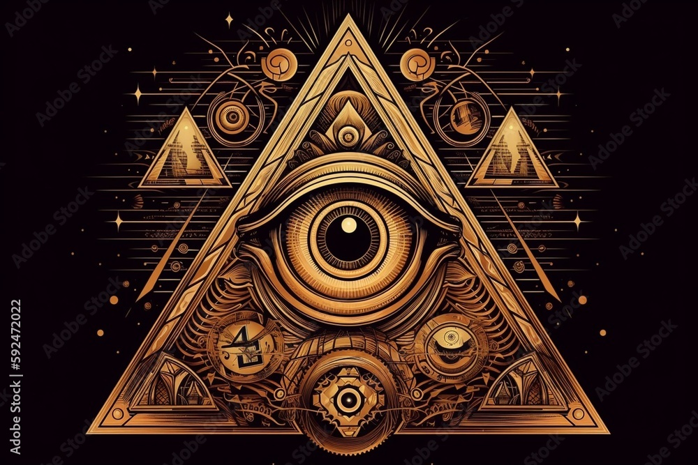 Sign Illuminati. Freemasonry. The masonic square. All seeing eye in sacred geometry triangle ...