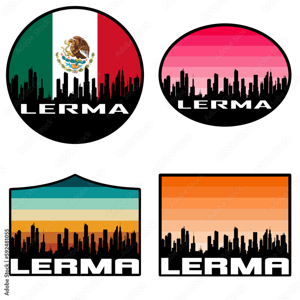 Lerma Skyline Silhouette Mexico Flag Travel Souvenir Sticker Sunset ...