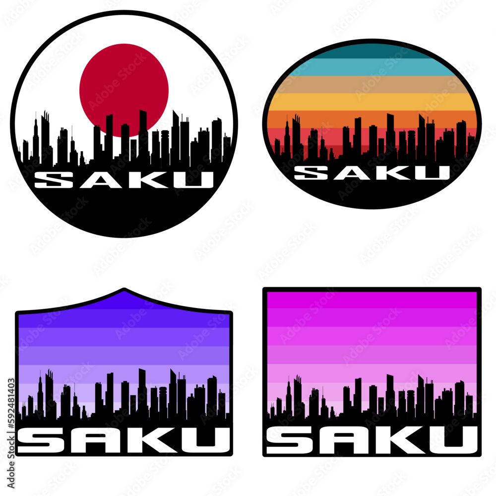 Saku Skyline Silhouette Japan Flag Travel Souvenir Sticker Sunset ...