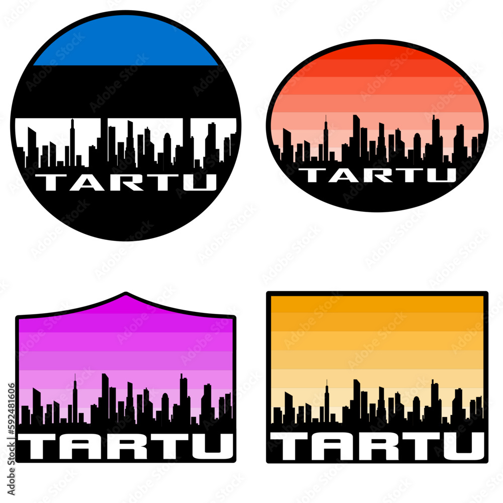 Tartu Skyline Silhouette Estonia Flag Travel Souvenir Sticker Sunset ...