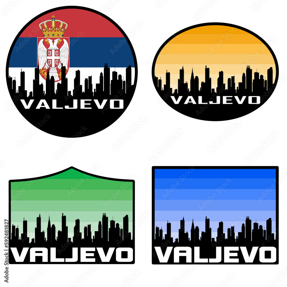 Valjevo Skyline Silhouette Serbia Flag Travel Souvenir Sticker Sunset ...