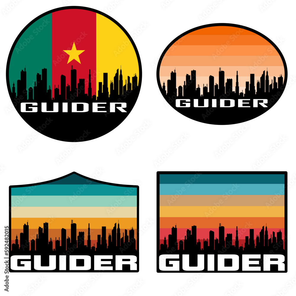 Guider Skyline Silhouette Cameroon Flag Travel Souvenir Sticker Sunset ...