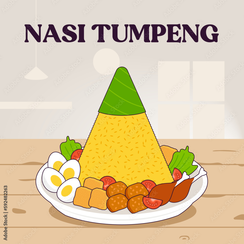 nasi kuning. complete yellow rice traditional food of Indonesia ...