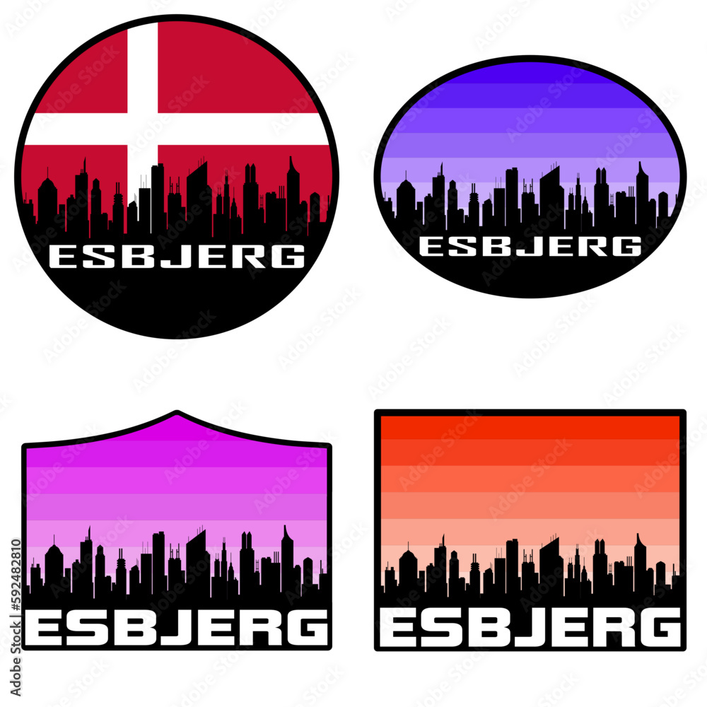 Esbjerg Skyline Silhouette Denmark Flag Travel Souvenir Sticker Sunset ...