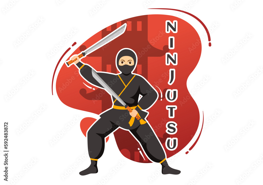 Ninjutsu Vector Illustration with Character Ninja Shinobi from Japan in ...