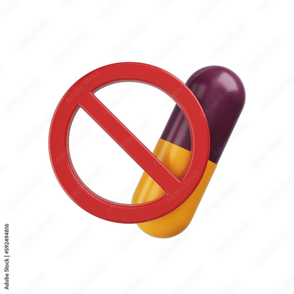 Poster Pill capsule object and red stop sign 3d – Wall Art | UkPosters