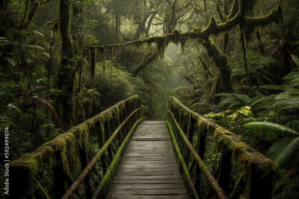 wooden bridge in the forest created with Generative AI technology Stock ...