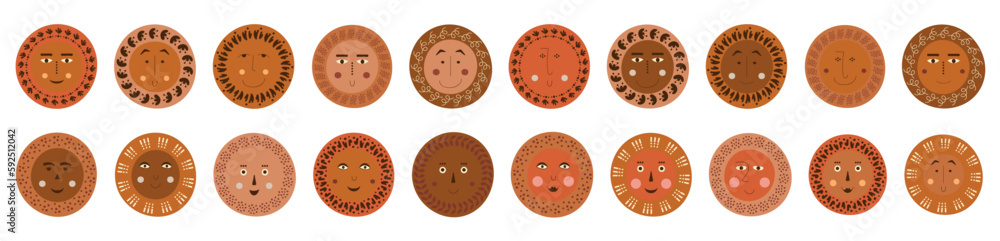 Avatar collection, joyful abstract faces. Vector characters, variety ...