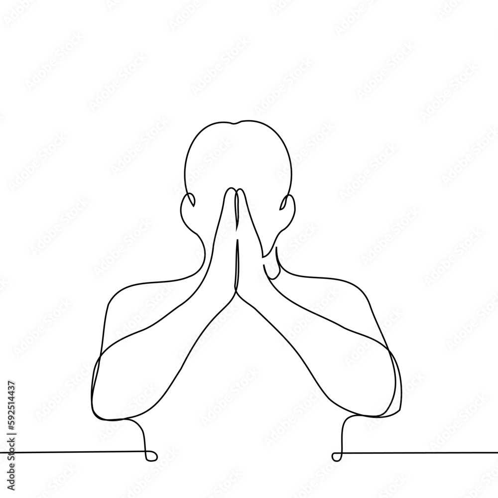 silhouette of a man folded his palms together - one line drawing vector ...