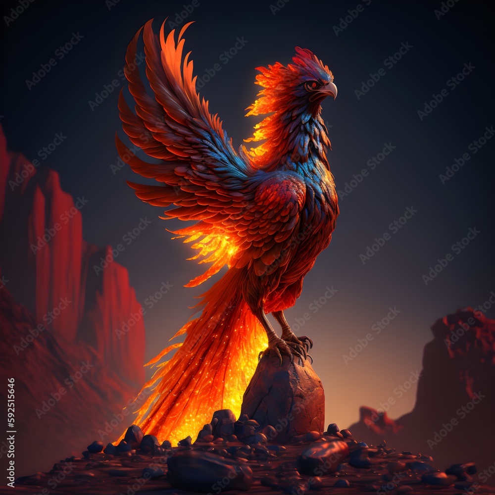 realistic Phoenix action pose standing epic environment background ...
