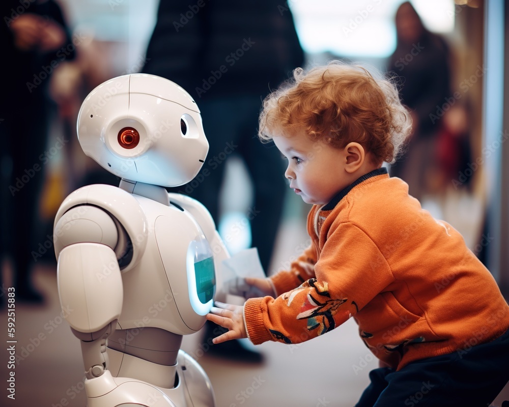 Cute robot with a baby Stock Illustration | Adobe Stock