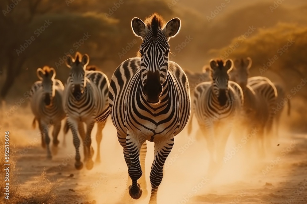 Zebra Herd Running