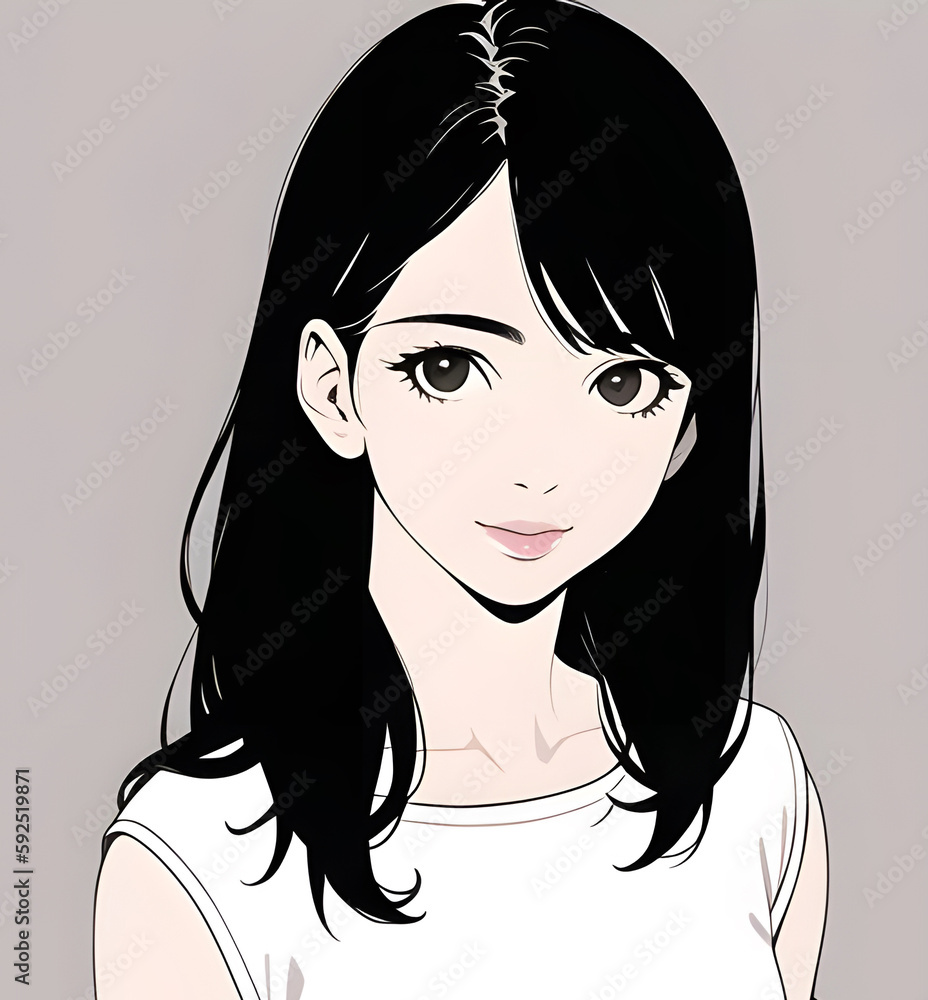 ภาพประกอบสต็อก モノトーンの女性イラスト べた塗 ภาพ | Adobe Stock