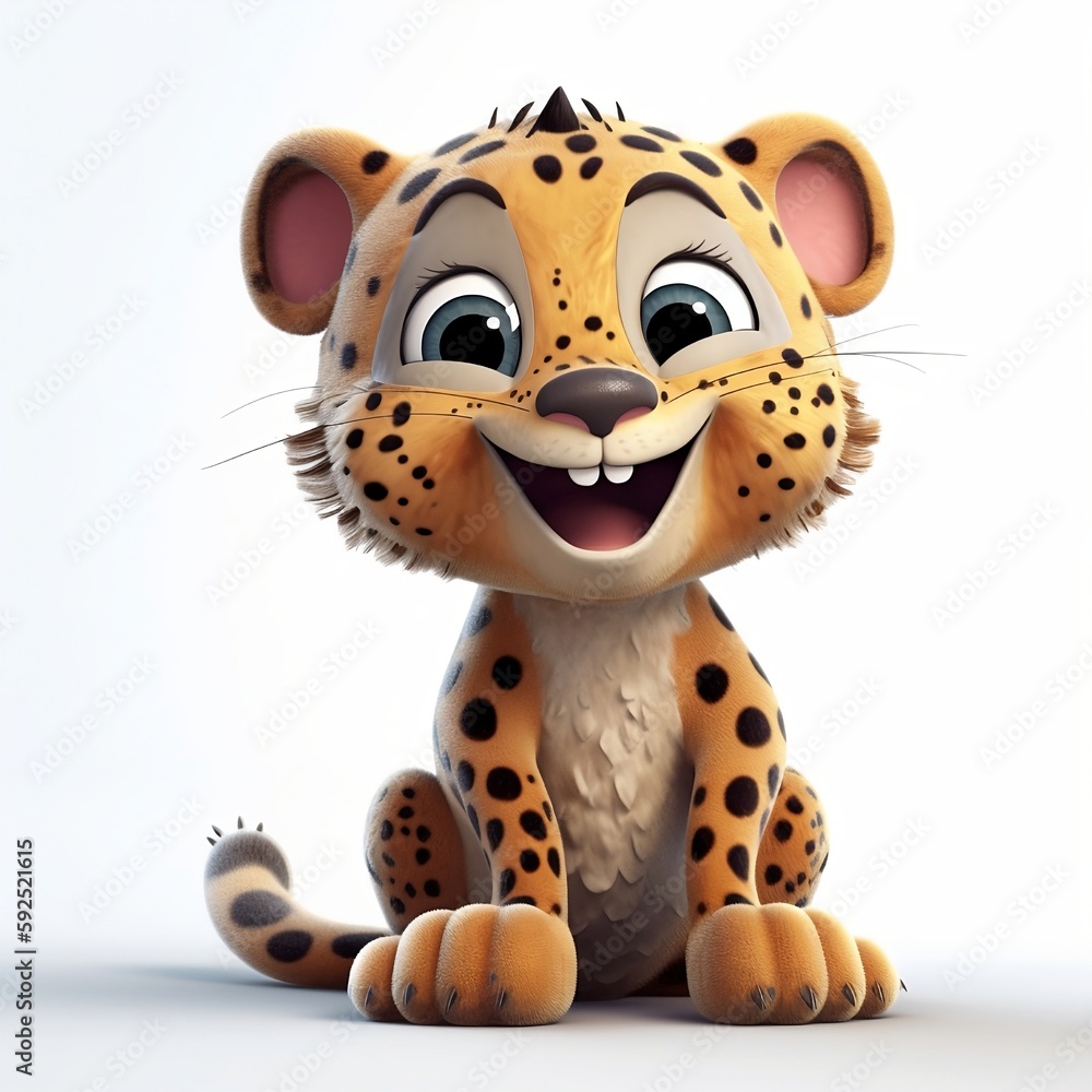 leopard cartoon isolated on white white background, cute, 3D, cartoon ...