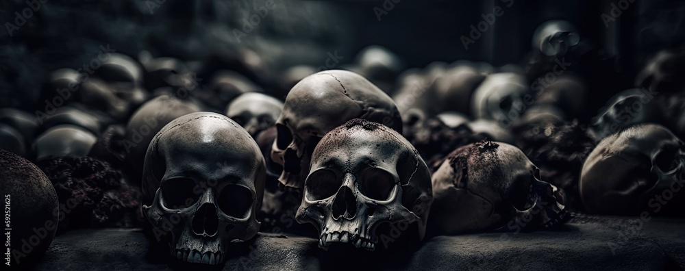human skulls and bones of people killed in war in crypt burial in ...