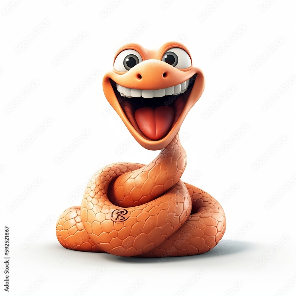 3d rendered illustration of a snake white background, cute, 3D, cartoon ...