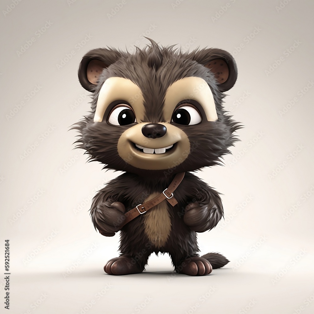 Wolverine white background, cute, 3D, cartoon, Generative AI, animal ...