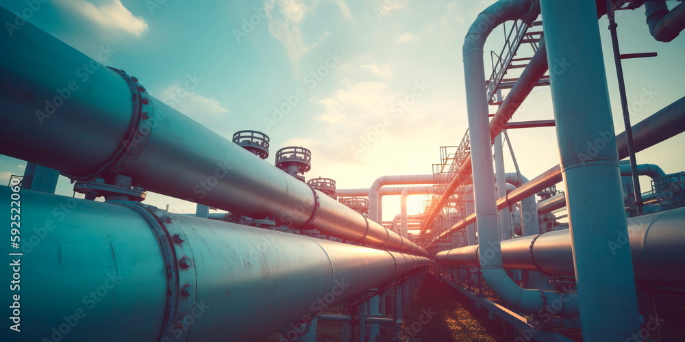 Large oil pipeline and gas pipeline in the process of oil refining and ...
