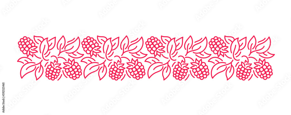 Raspberries line pattern ornament. Flourish background design element ...