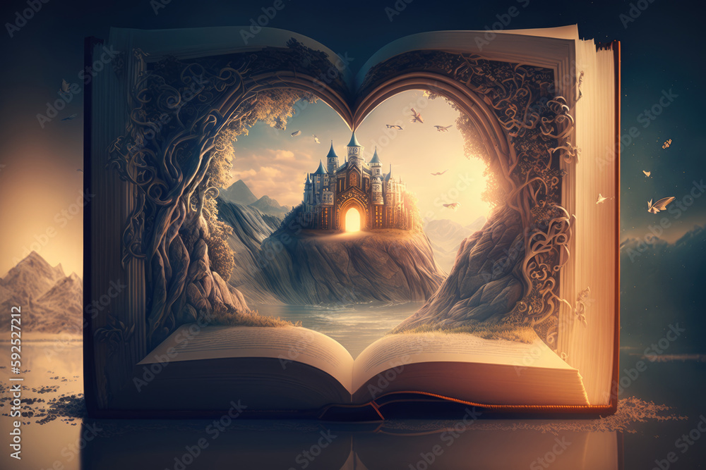 Magic Book. Open Book. Fairy tale and stories book. Fairyland book with ...