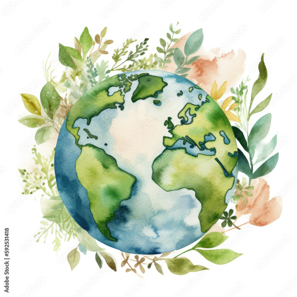 Earth globe. Watercolor Drawing of the World globe. Earth Day. Day of ...