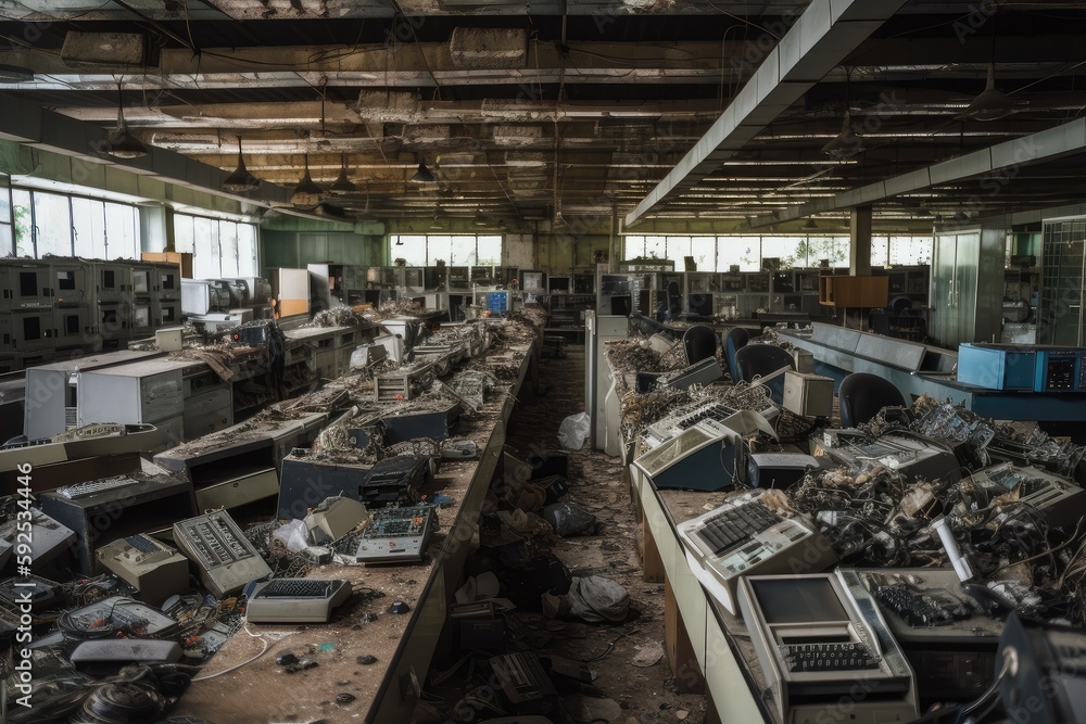 e-waste sorting facility, where employees sort and categorize e-waste ...