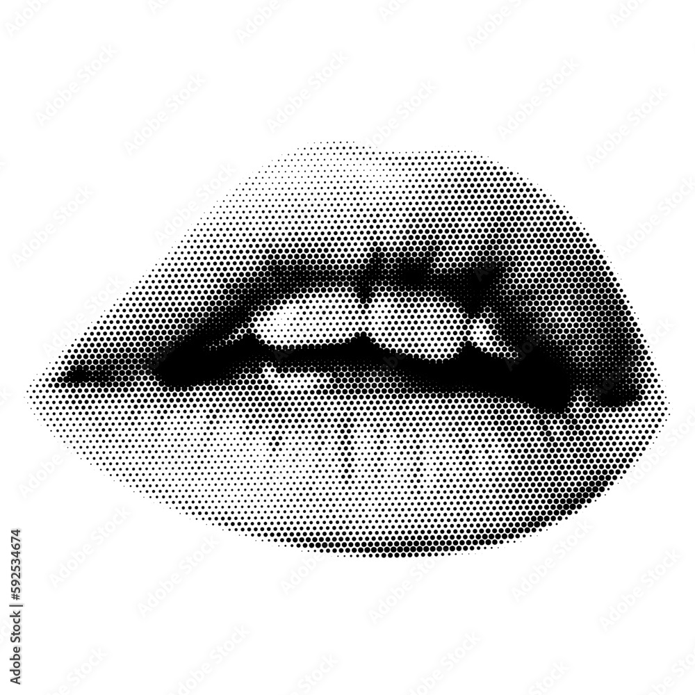 Halftone mouth. Collage design lips in trendy magazine style. Vector ...