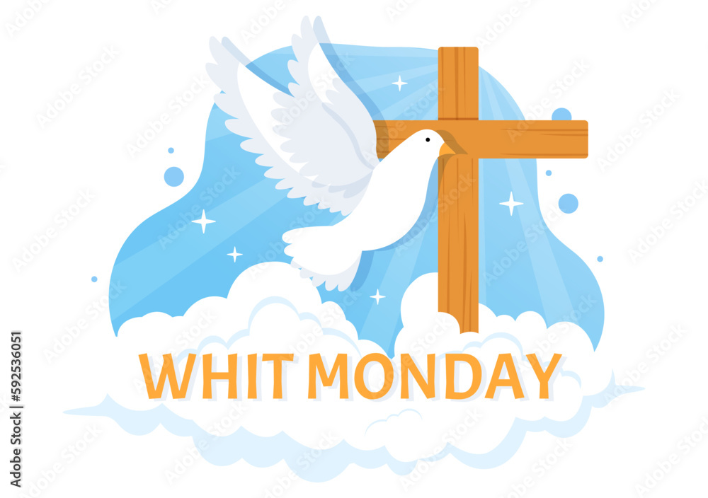 Whit Monday Vector Illustration with a Pigeon or Dove for Christian ...
