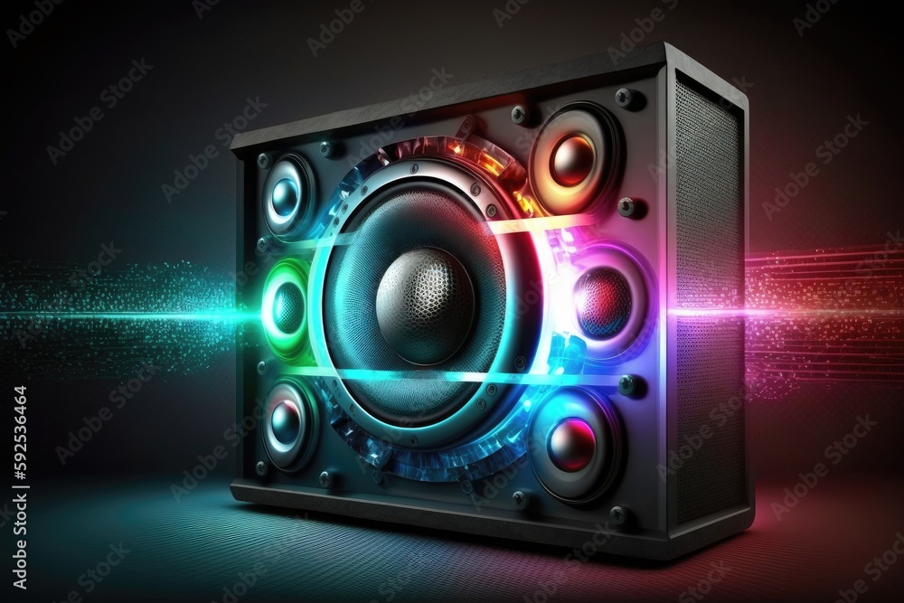 high-tech audio speaker on stage, with visible digital interface and ...