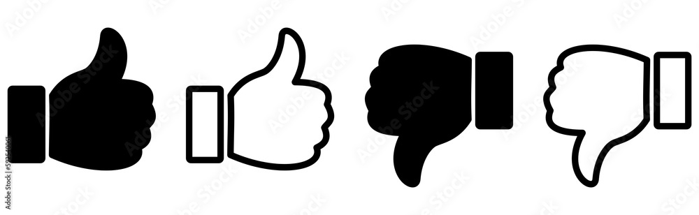 Social media like and dislike thumbs icons on transparent background ...