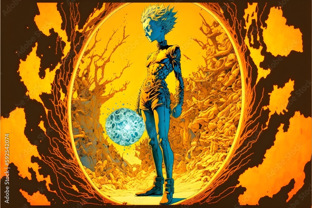 2d anime full body young male warrior holding a yellow shield the ...