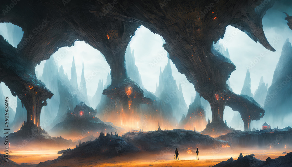Dystopian cave in an unknown world. Eerie and unsettling, Generative AI ...