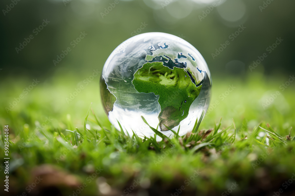 Earth day. World environment day. Glass model Planet earth in green ...