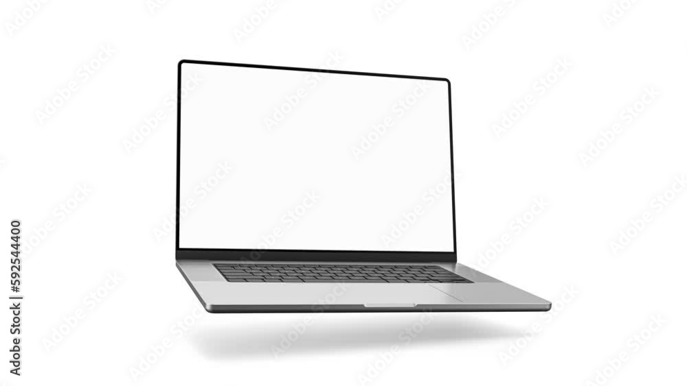 The laptop smoothly rotates towards the camera, revealing its screen ...