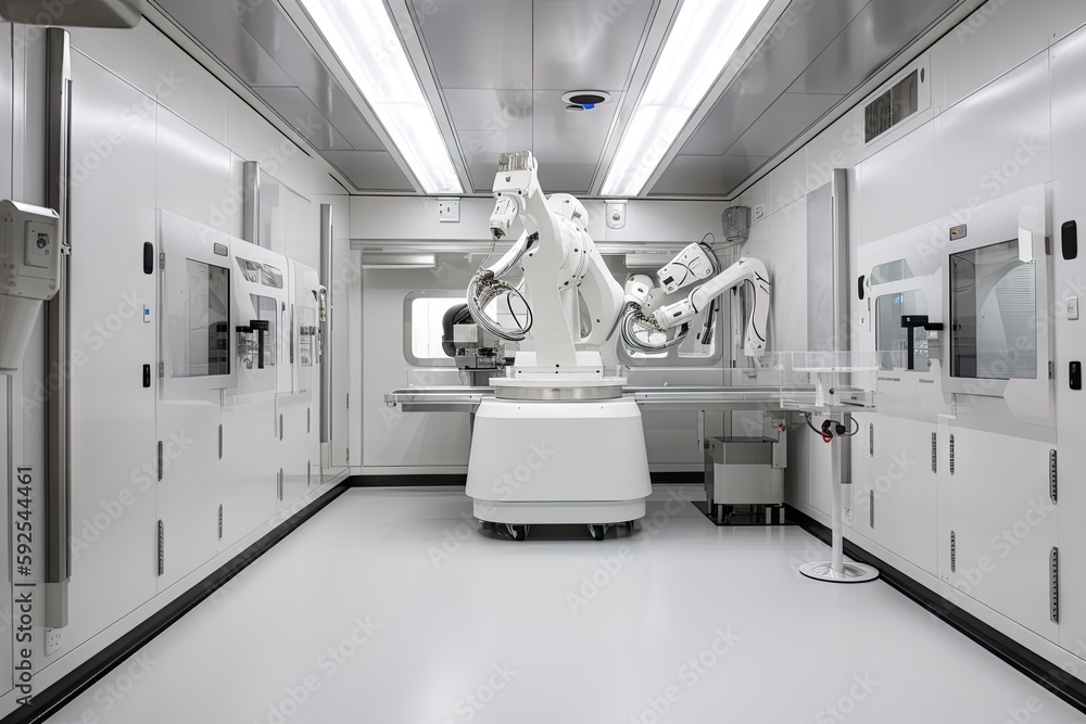 cleanroom robot, with its arms extended and handling delicate ...